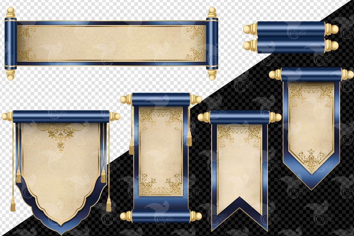 Navy Blue Scrolls Clipart Digital Tapestry Clip Art for - Etsy