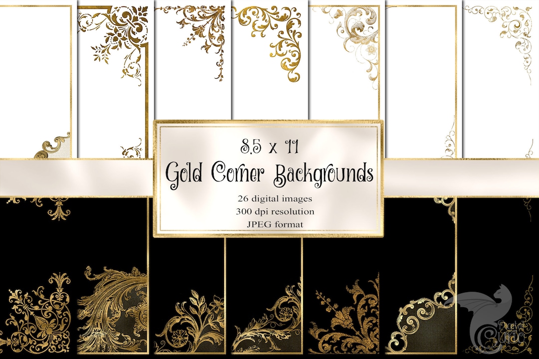 Gold Corner Backgrounds Digital Paper, Notebook Digital Paper Grunge ...