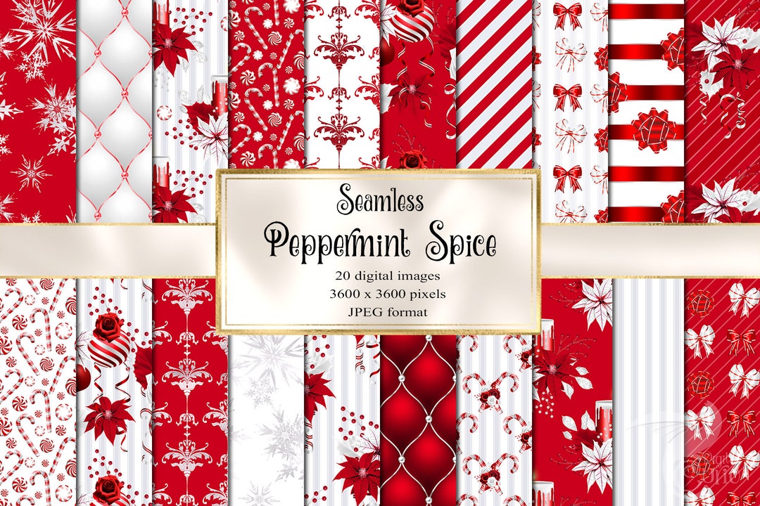 Peppermint Spice Christmas Digital Paper – Seamless Holiday Patterns ...