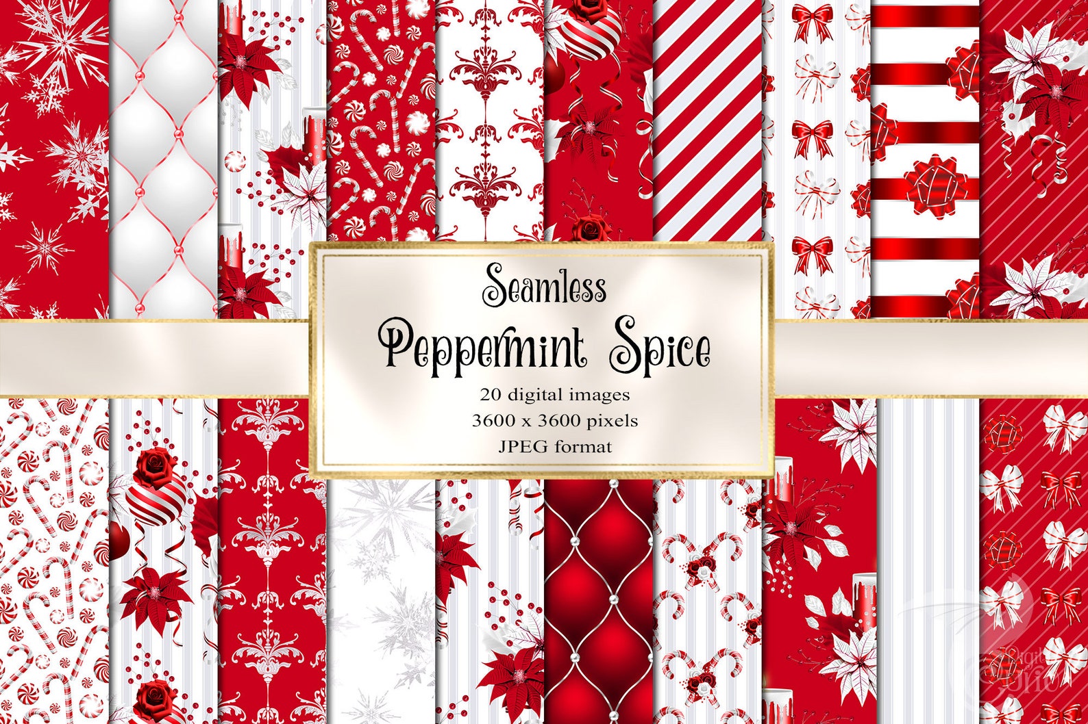 Peppermint Spice Digital Paper Seamless Candy Cane Christmas Holiday ...