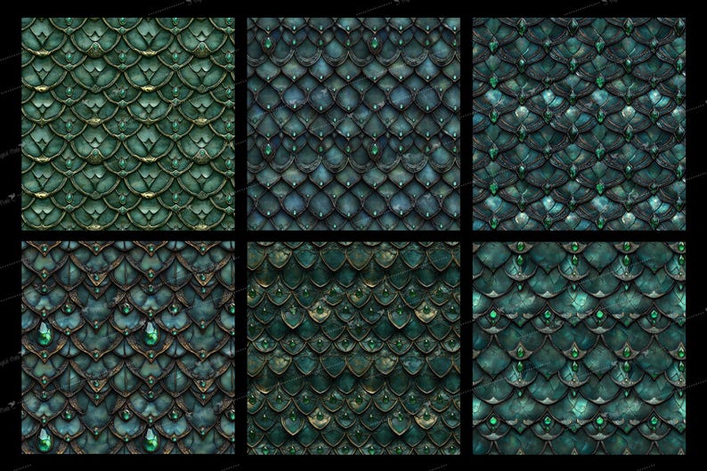Green Dragon Armor Digital Paper, Seamless Serpent Scale Patterns ...