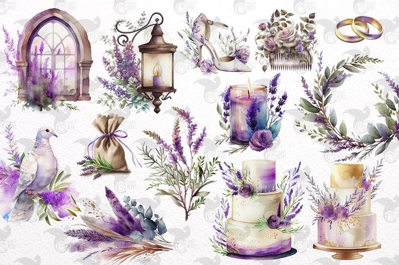 Watercolor Lavender Wedding Clipart Provence French Floral - Etsy