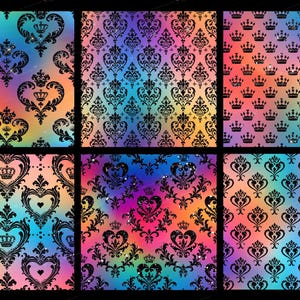 Rainbow Glitter Digital Paper, Damask & Royal Patterns (digital ...