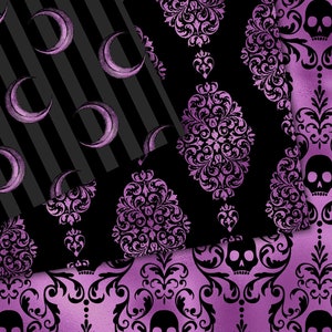 Black and Purple Halloween Digital Paper, Seamless Witch and Skull ...
