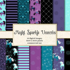 Night Sparkle Unicorn Digital Paper, Unicorn Patterns, Twilight Unicorn ...