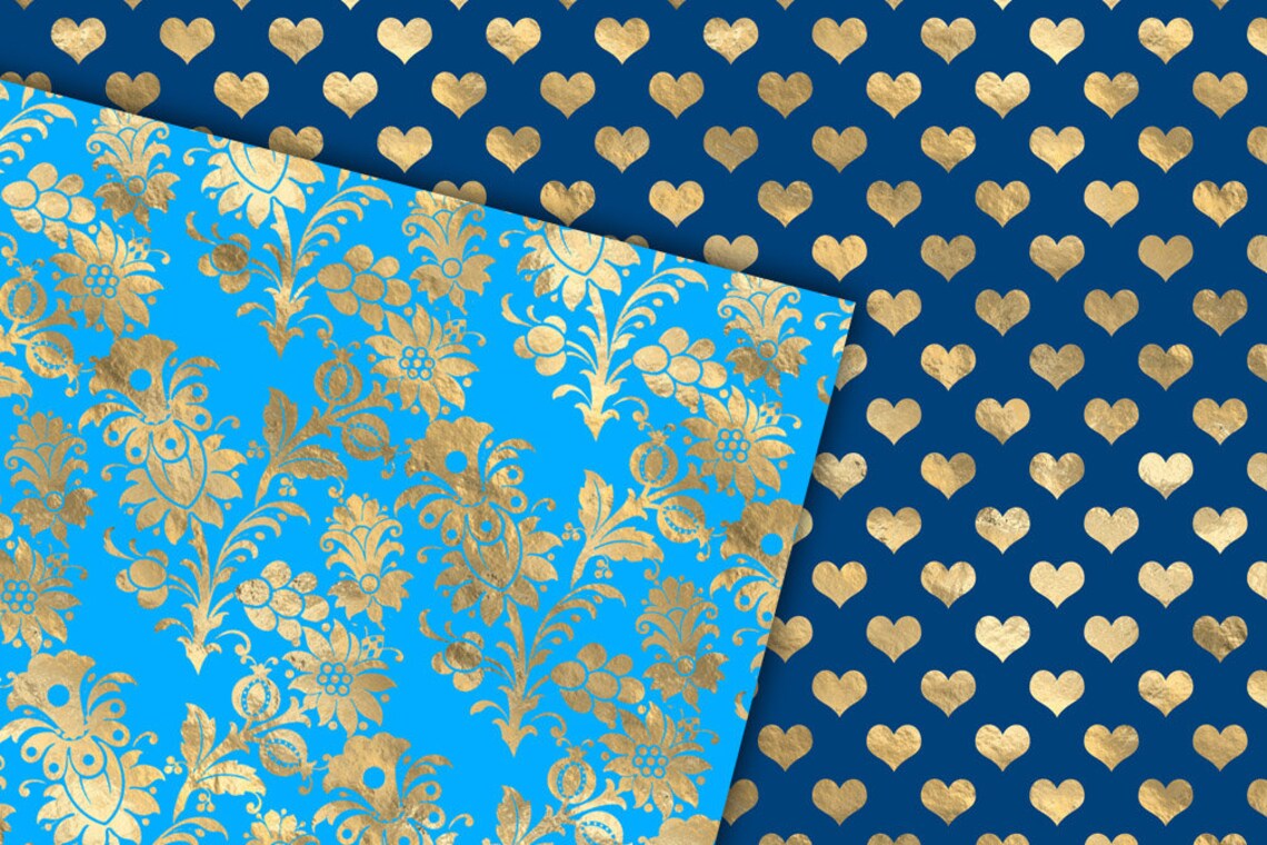 Blue and Gold Digital Paper Seamless Gold and Blue Patterns - Etsy