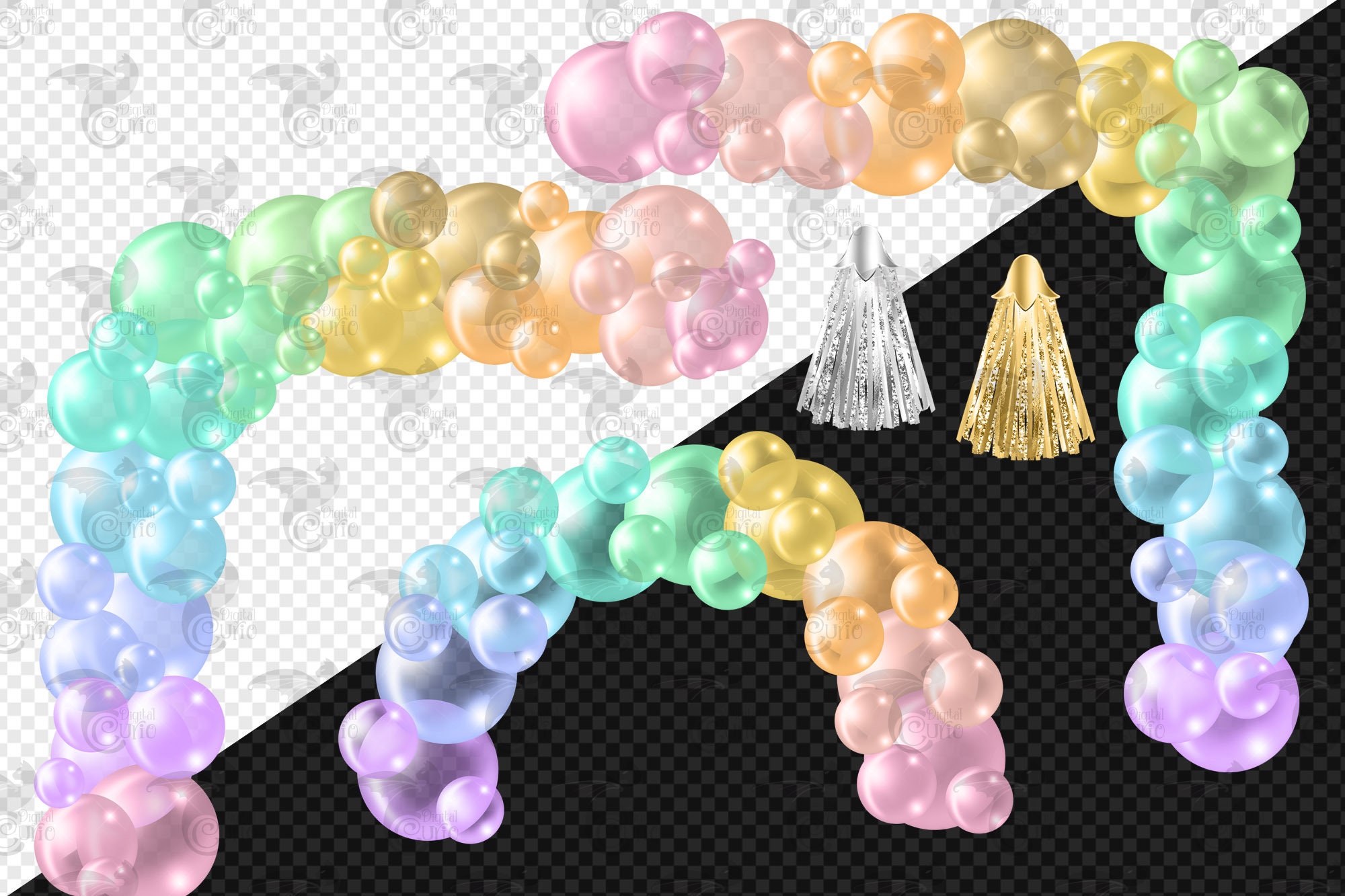 Pastel Rainbow Balloon Arch Clipart Balloon Png Digital - Etsy UK