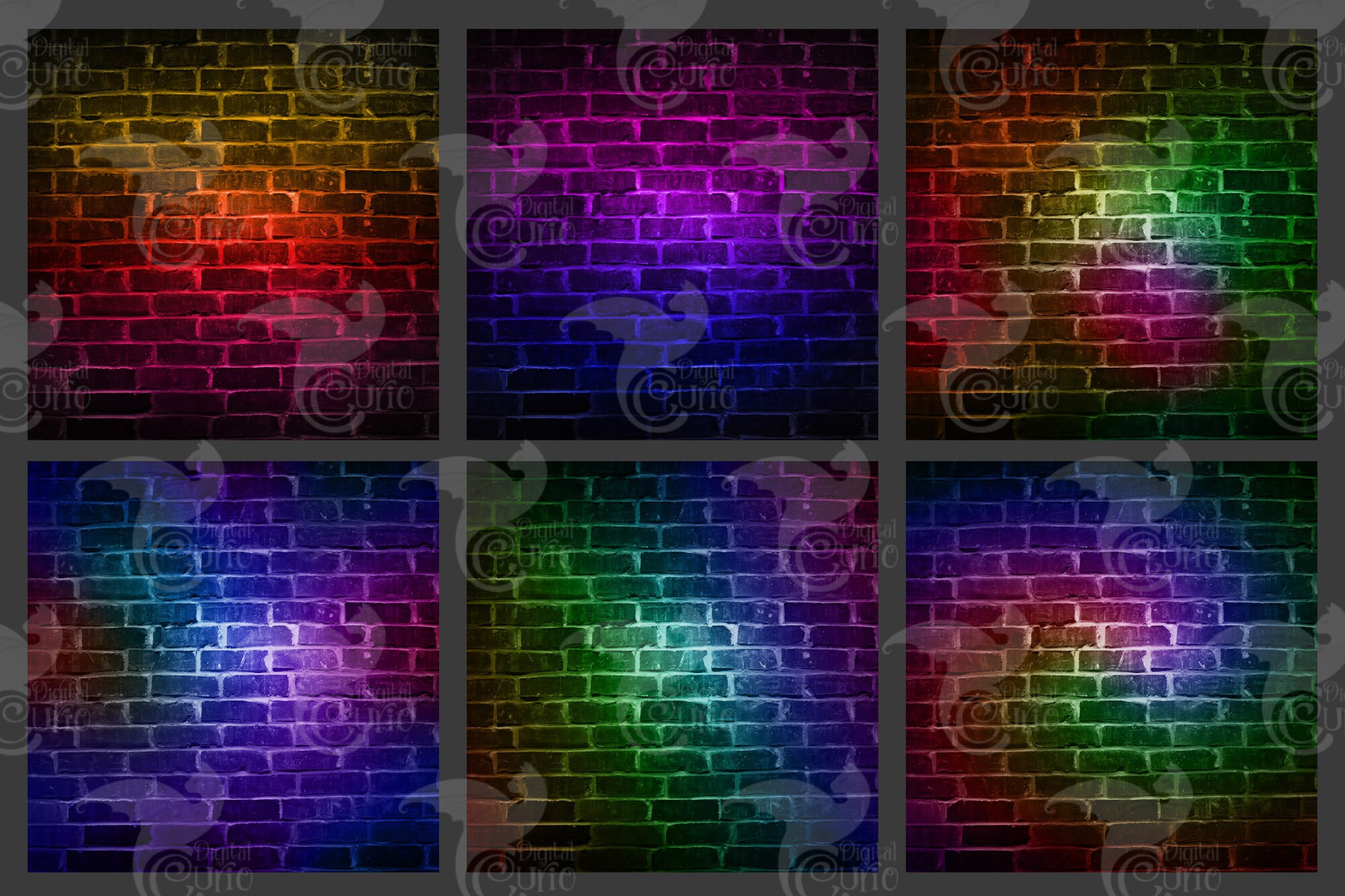 Neon Brick Wall Backgrounds - Digital Paper in Neon Colors Instant ...