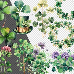 Watercolor Clover Clipart - Floral Shamrock Wreaths PNG Format Instant ...