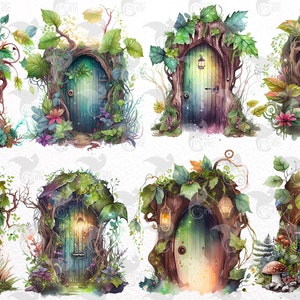 Watercolor Forest Fairy Doors Clipart - Fantasy Magic Door Watercolor ...