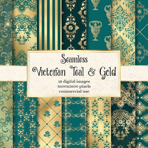Blue and Gold Damask Digital Paper Seamless Damask Patterns - Etsy