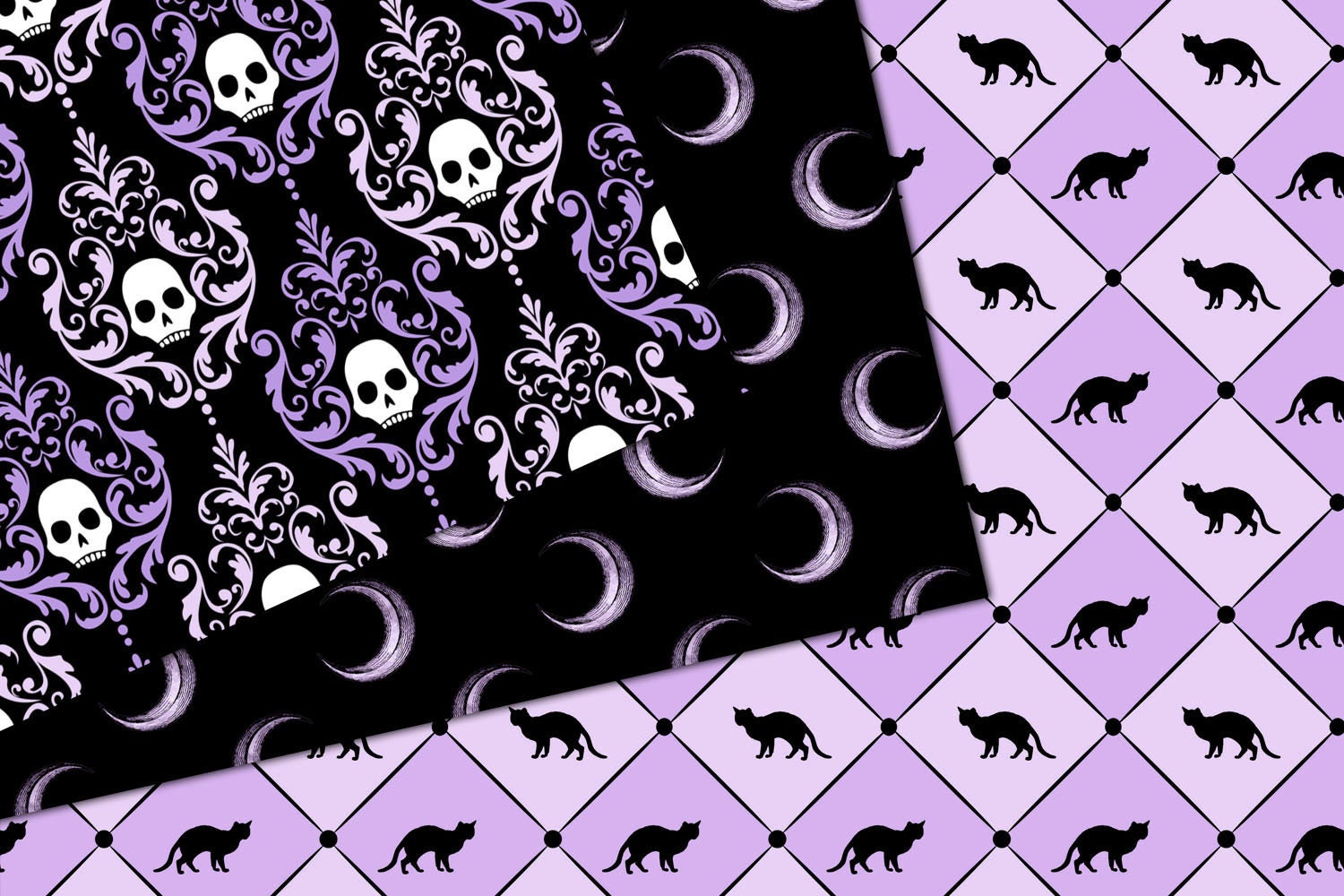 Lavender Halloween Digital Paper Seamless Witch and Skull | Etsy