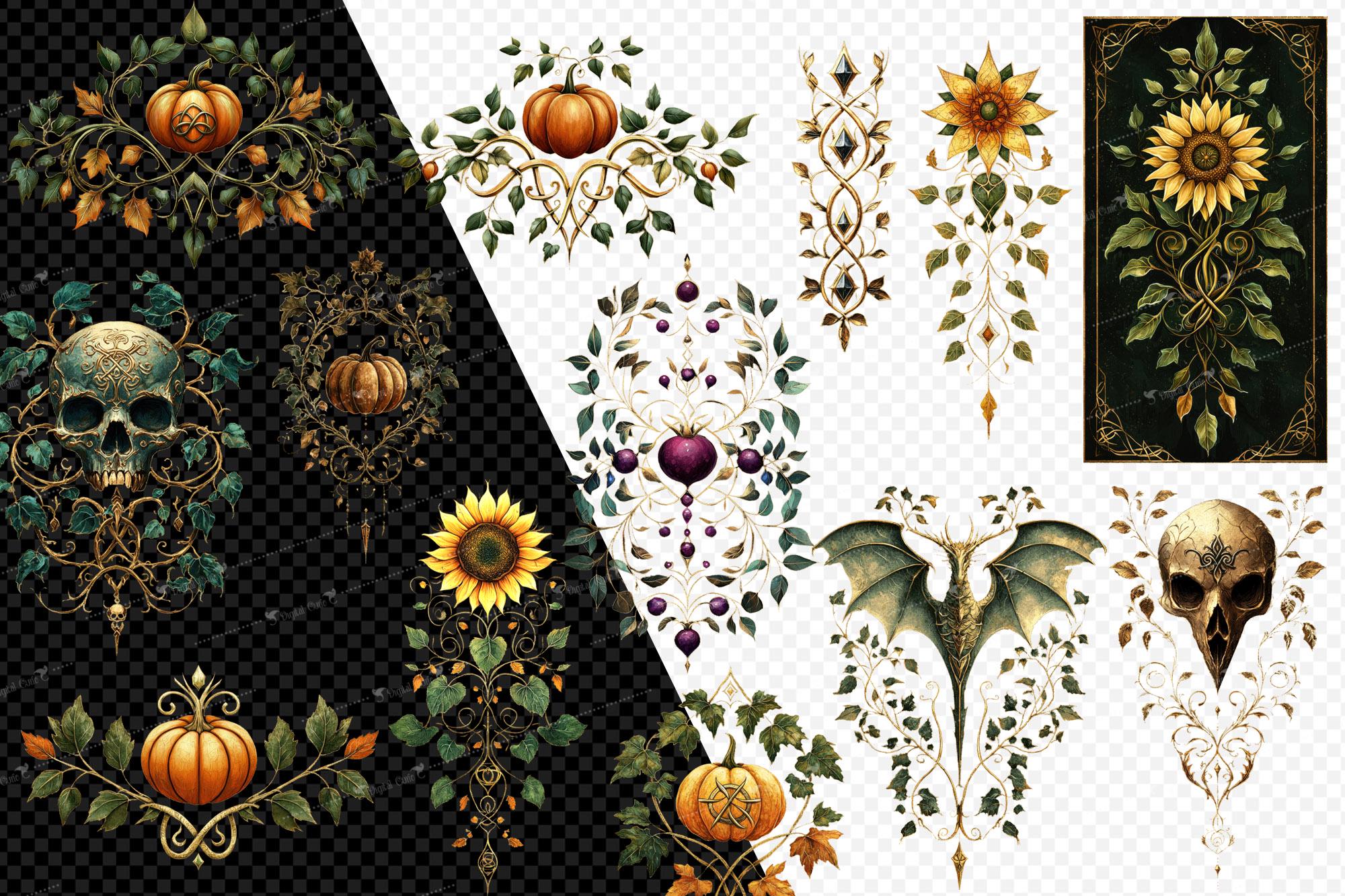 Elven Gothic Emblems - Fantasy Graphics, Halloween Clipart (PNG ...