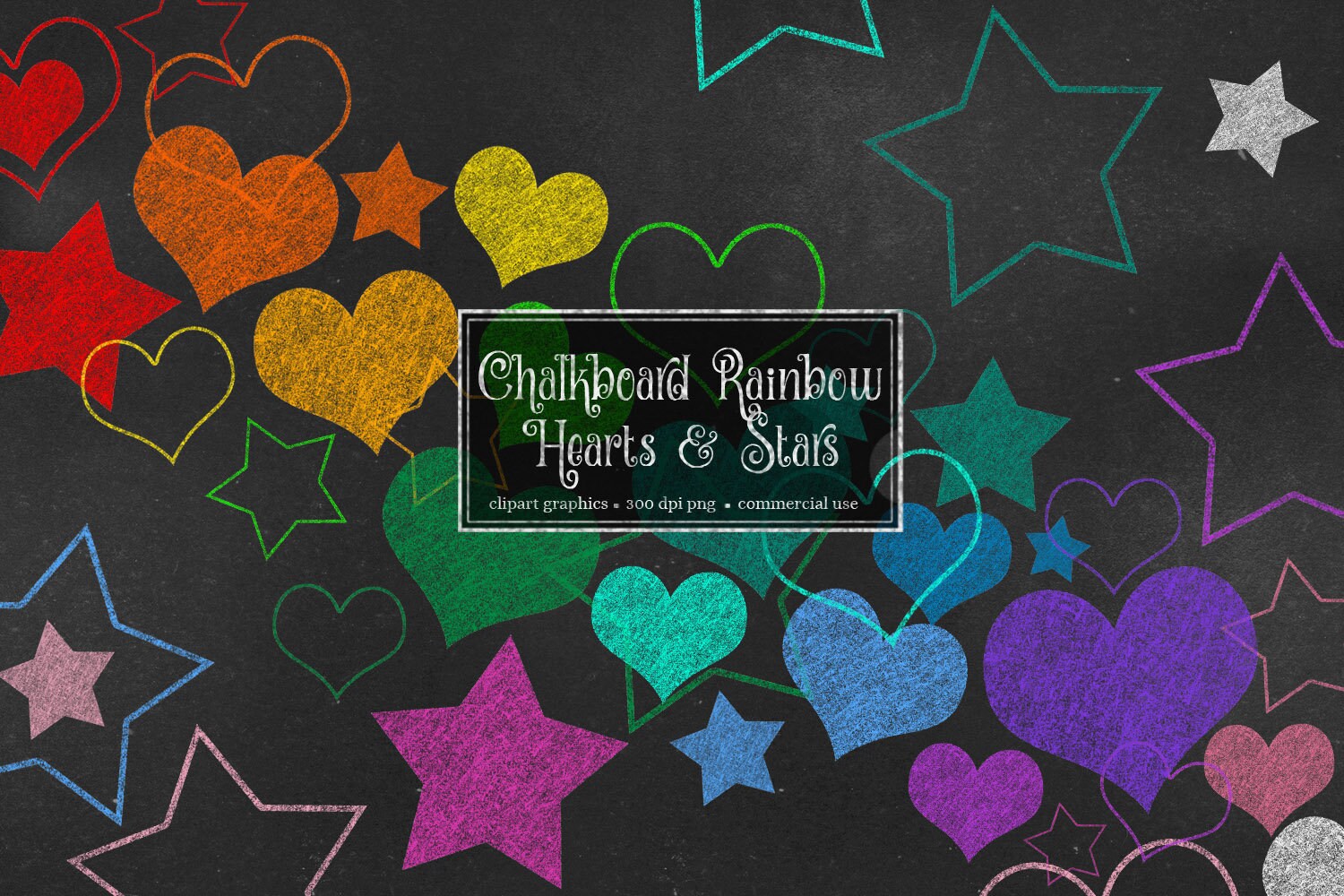 Chalkboard Rainbow Hearts and Stars Clipart Chalk Texture - Etsy