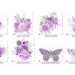 Purple and Silver Floral Clip Art, Digital Instant Download Painted ...