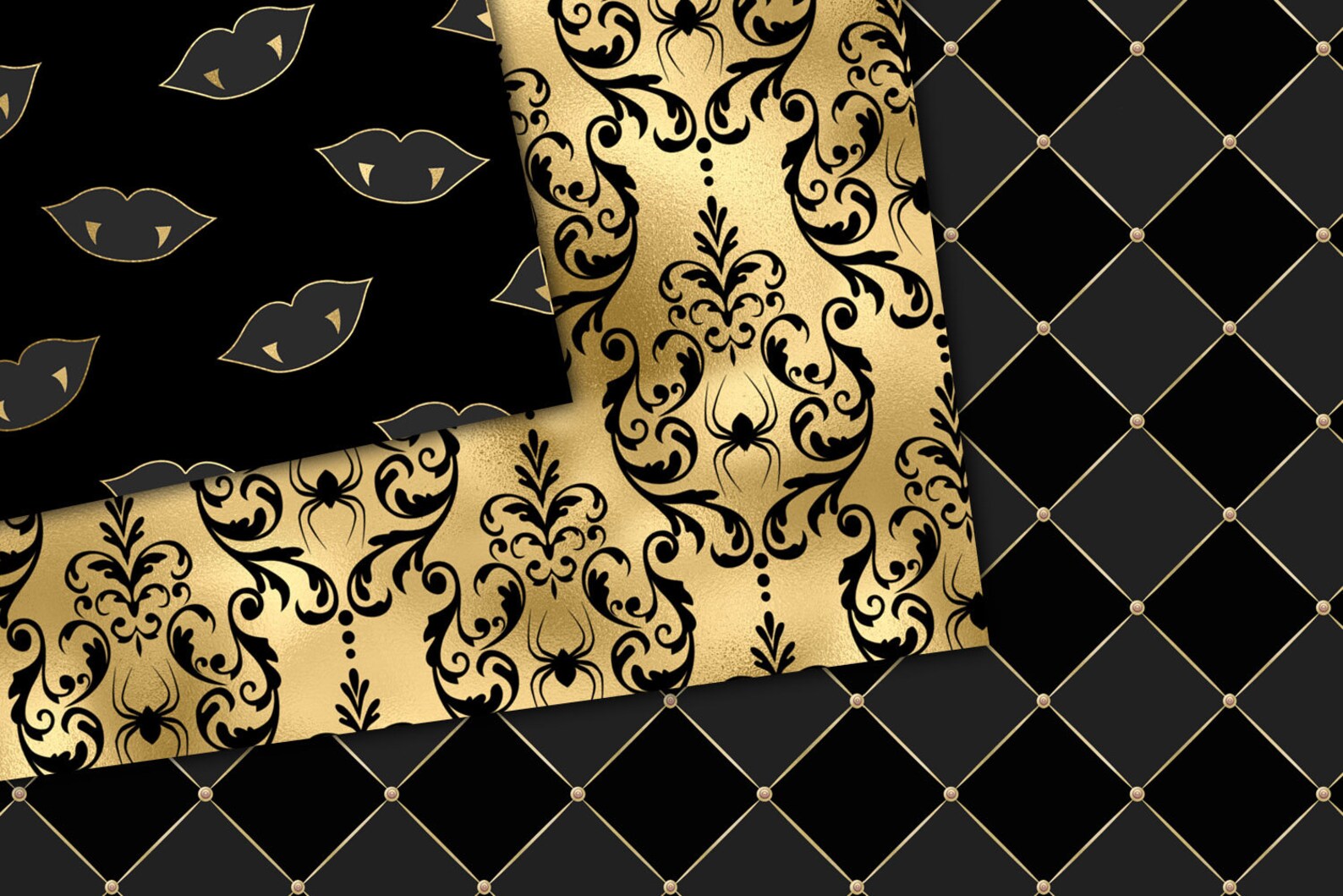 Black and Gold Halloween Digital Paper Seamless Witch and - Etsy