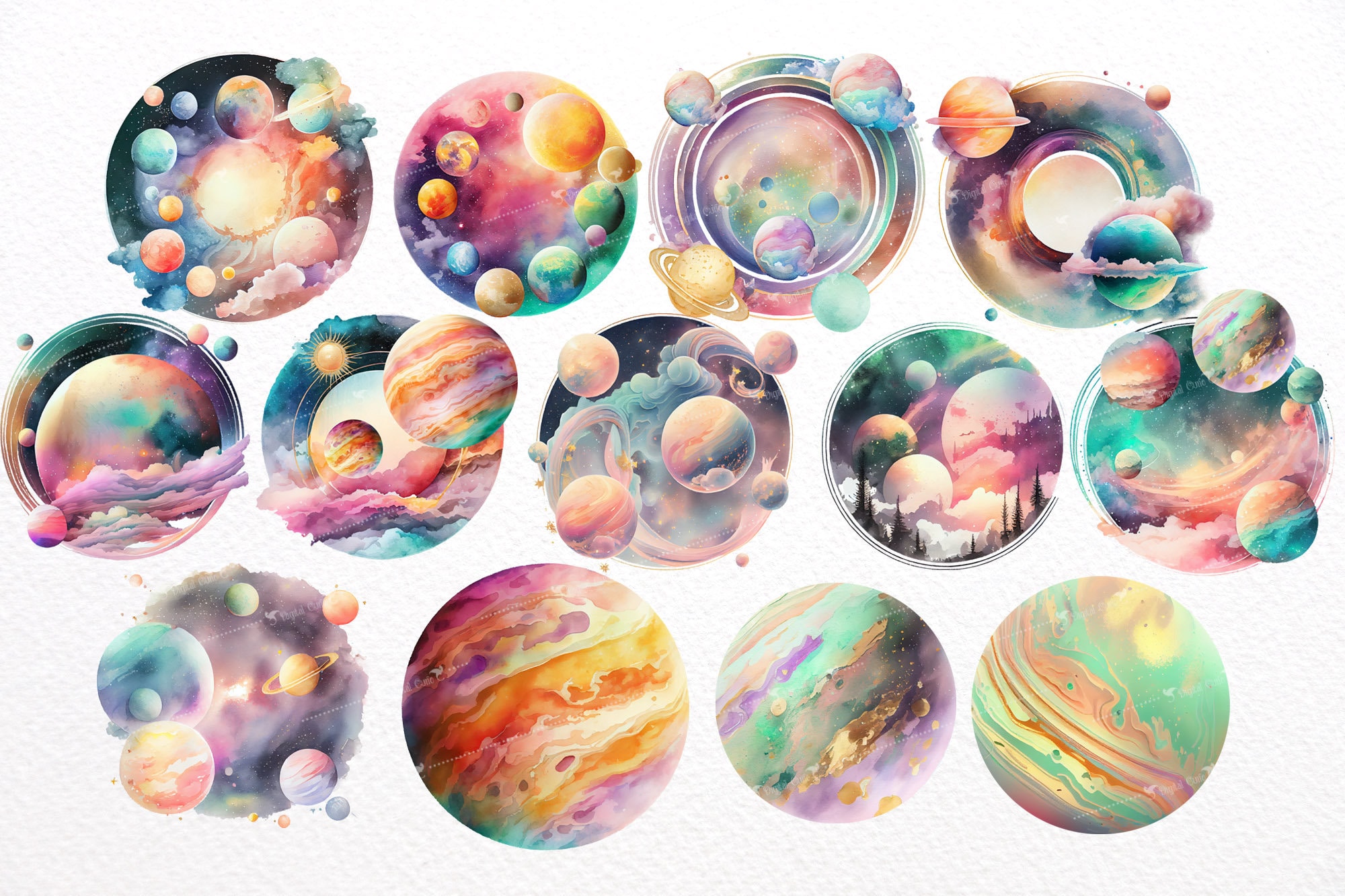 Watercolor Planet Clipart – Solar System PNG Graphics (digital Download ...
