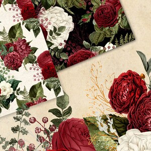 Burgundy Floral Wedding Digital Paper, Burgundy and Ivory Printable ...