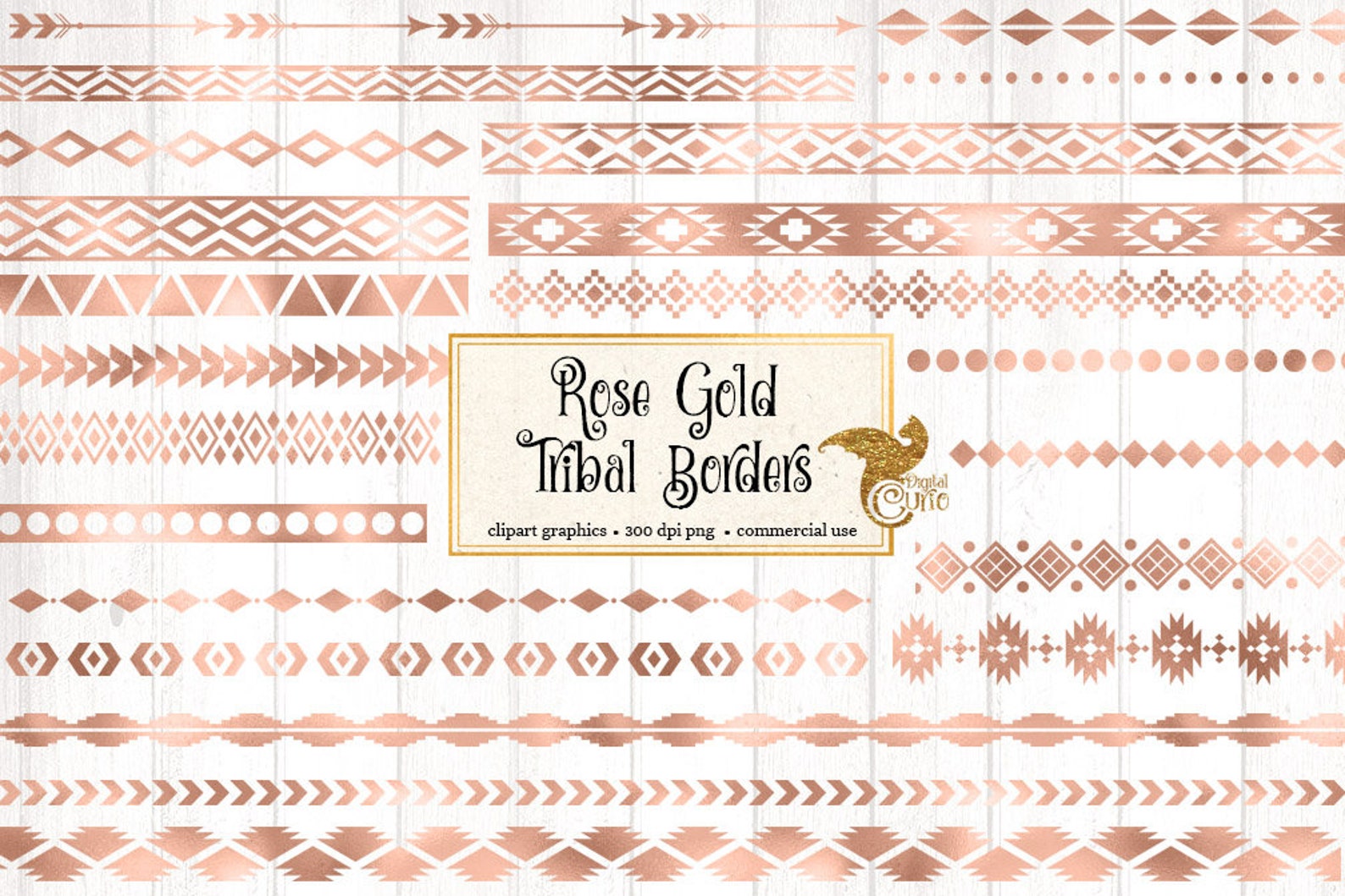 Rose Gold Tribal Borders Clipart Border Clip Art Rose Gold | Etsy