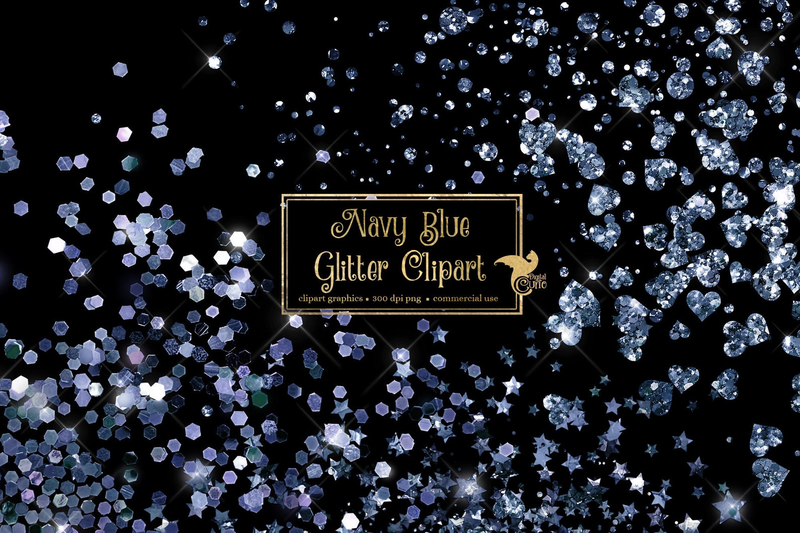 Navy Blue Glitter Clip Art Overlays – PNG Graphics (digital Download ...