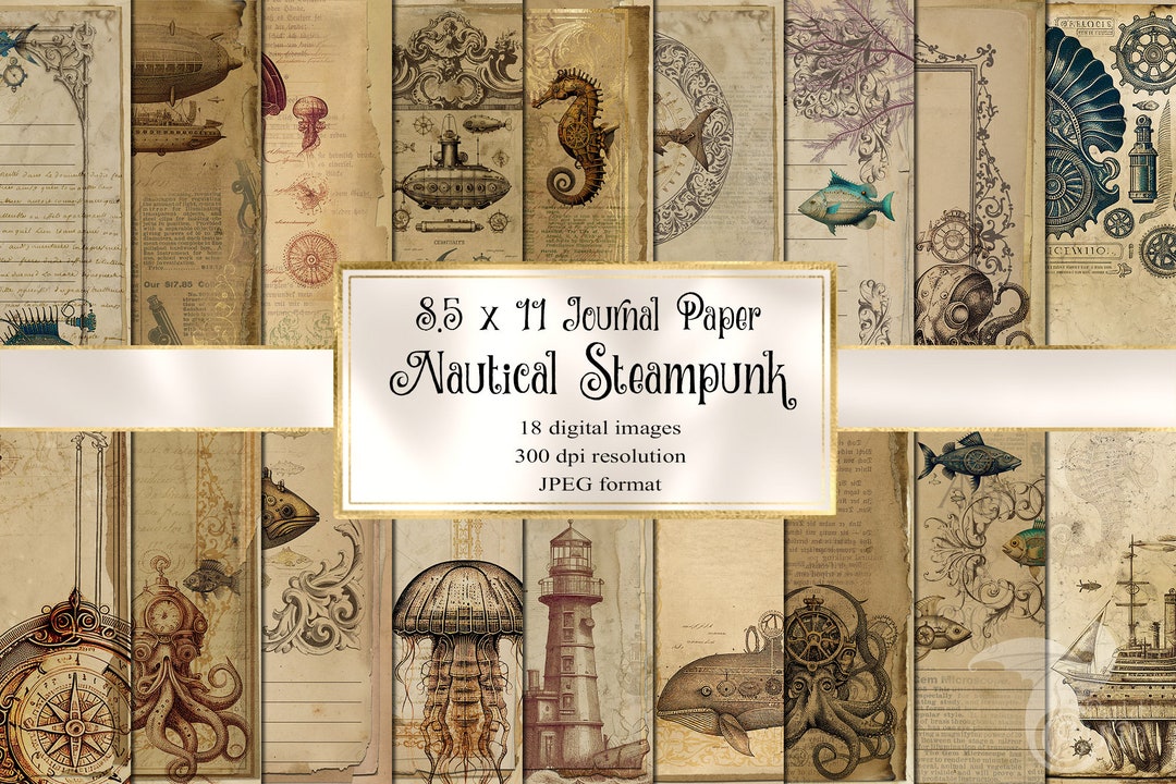 Nautical Steampunk Journal Paper, Digital Paper, Printable Junk Journal ...