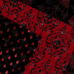 Vampire Digital Paper Pack, Gothic Damask, Rose, Seamless Halloween ...