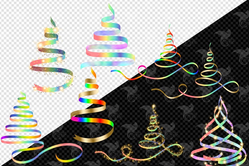 Rainbow Ribbon Christmas Tree Clip Art Digital Holiday - Etsy