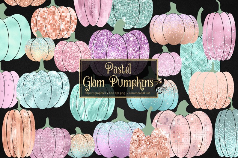 Pastel Glam Pumpkin Clip Art Sparkling Glitter Pumpkins in | Etsy