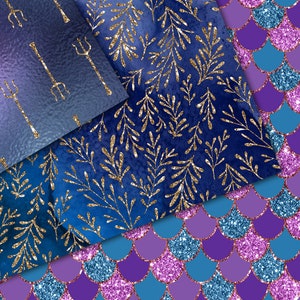 Mermaid Glitter Digital Paper and Seamless Mermaid Scale Patterns for ...