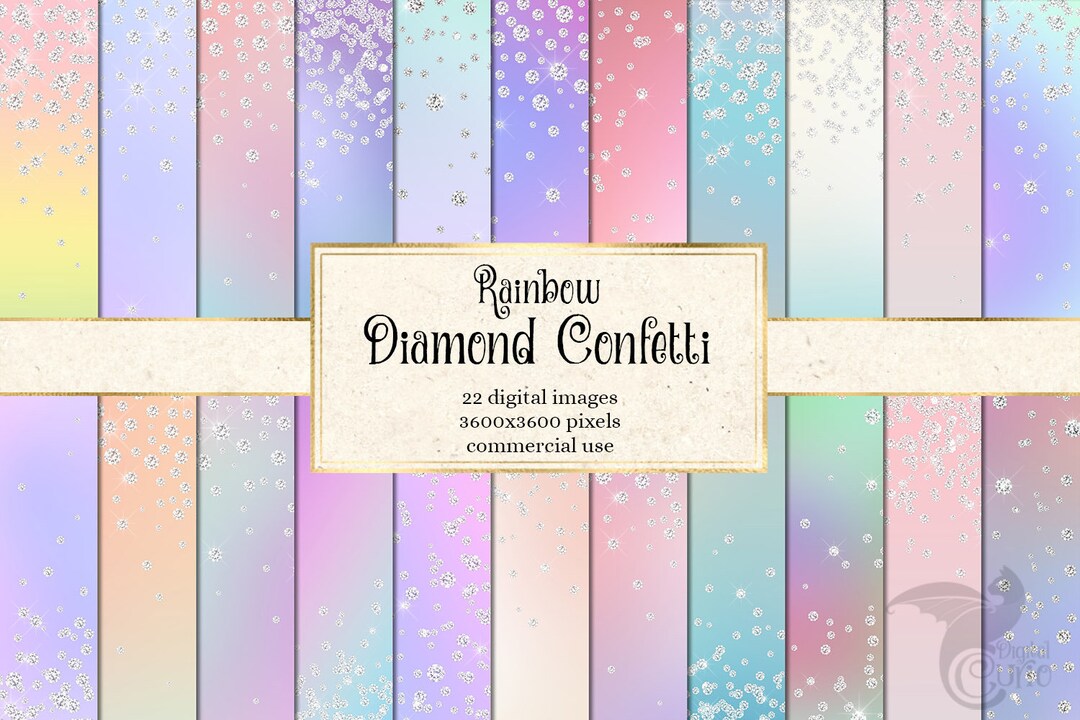 Rainbow Diamond Confetti Digital Paper, Backgrounds in Soft Pastel ...