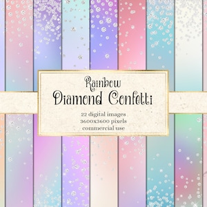 Rainbow Diamond Confetti Digital Paper, Backgrounds in Soft Pastel ...