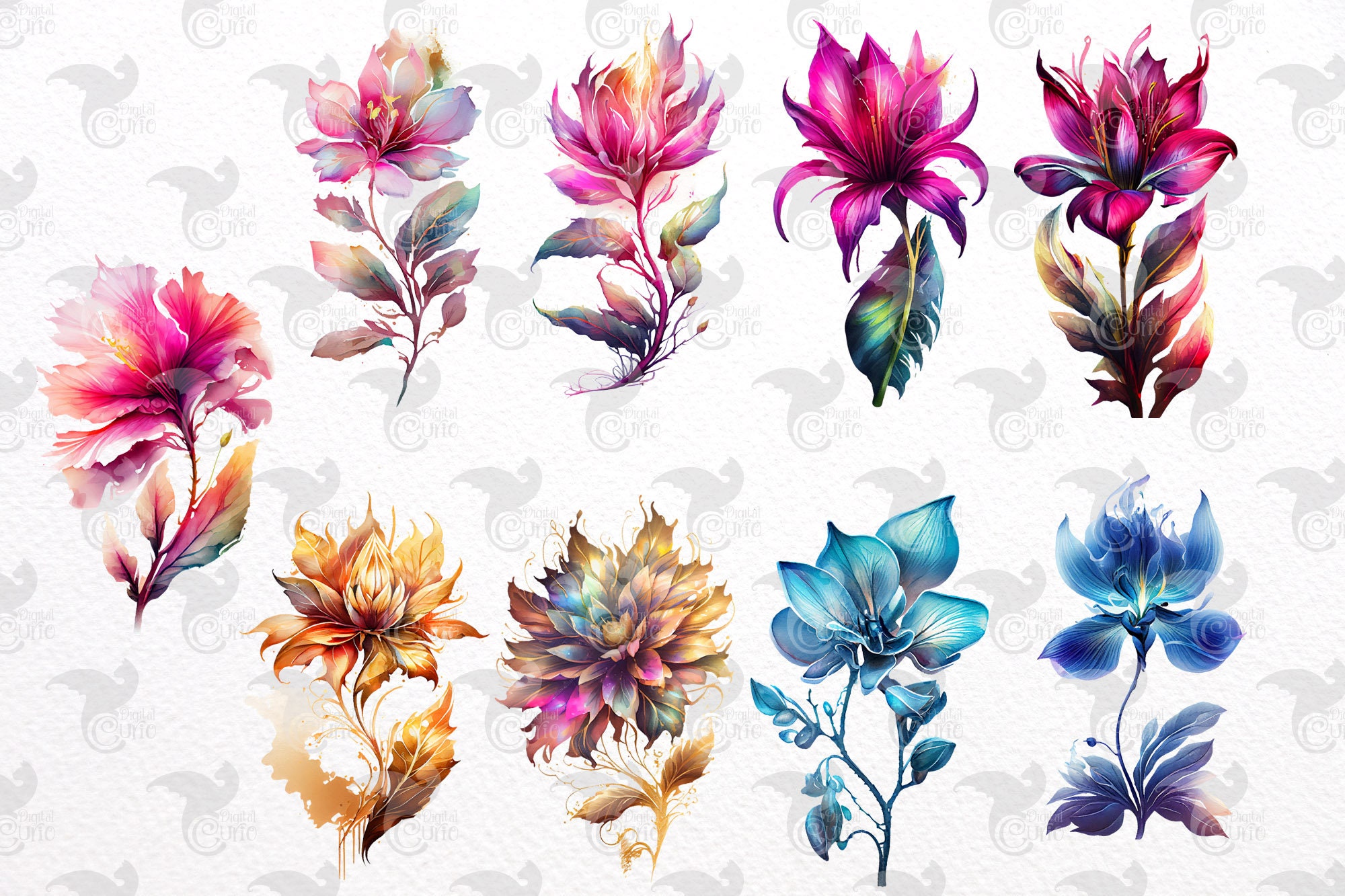 Watercolor Fantasy Flowers Clipart Floral Fantasy PNG Format - Etsy