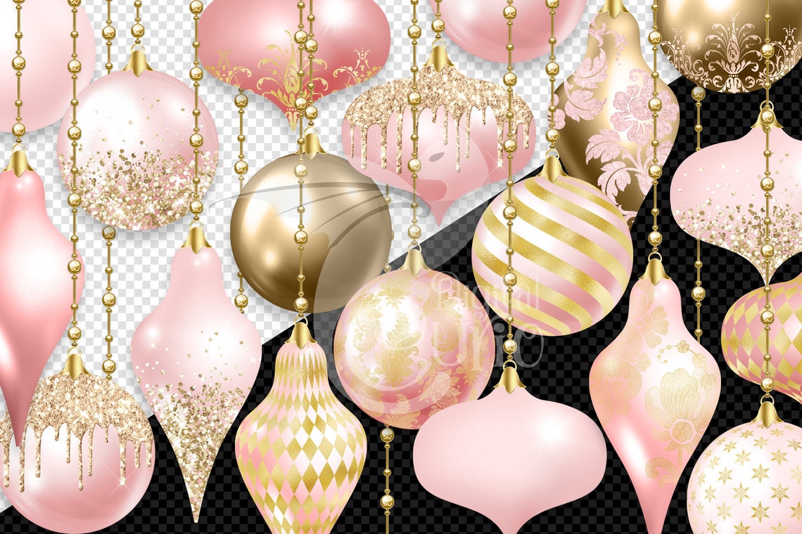 Blush and Gold Christmas Ornaments Clipart Pink Digital - Etsy