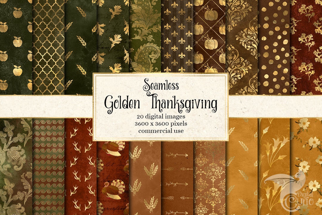 Golden Thanksgiving Digital Paper, Seamless Autumn Patterns Fall ...