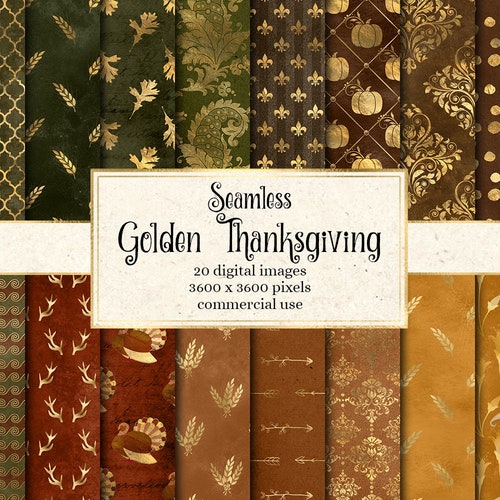 Golden Thanksgiving Digital Paper Seamless Autumn Patterns - Etsy