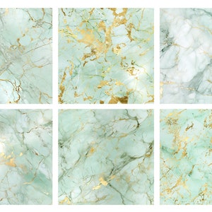 Mint and Gold Marble Digital Paper, Seamless Green and Gold Marble ...