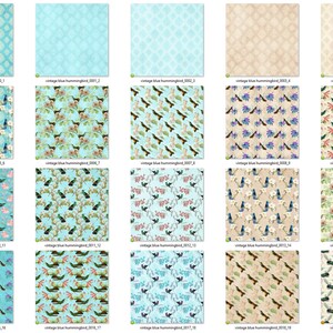 Vintage Blue Hummingbirds Digital Paper, Seamless Hummingbird Patterns ...