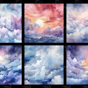 Watercolor Cloudy Skies Digital Paper: Scrapbook Textures (digital ...