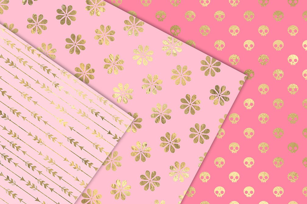 Pink and Gold Digital Paper Seamless Gold Foil and Pink - Etsy