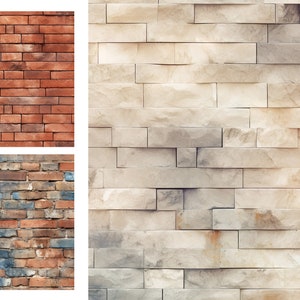 Brick Textures Digital Paper, Seamless Rustic Brick Wall Digital Paper ...