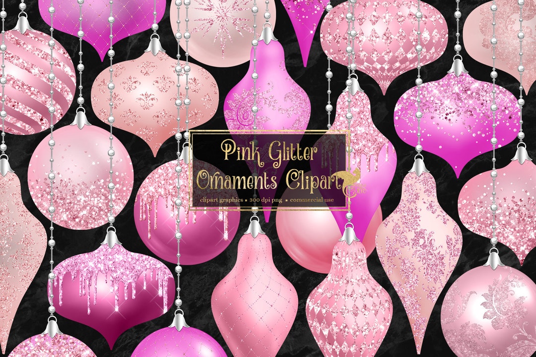 Pink Glitter Christmas Ornaments Clipart, Digital Glitter Christmas ...