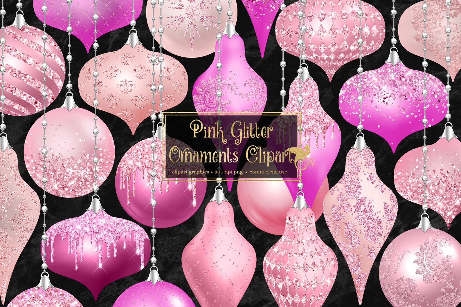 Pink Glitter Christmas Ornaments Clipart Digital Glitter - Etsy