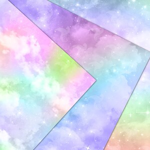 Rainbow Cloudy Skies Digital Paper - Stars and Clouds Galaxy Background ...