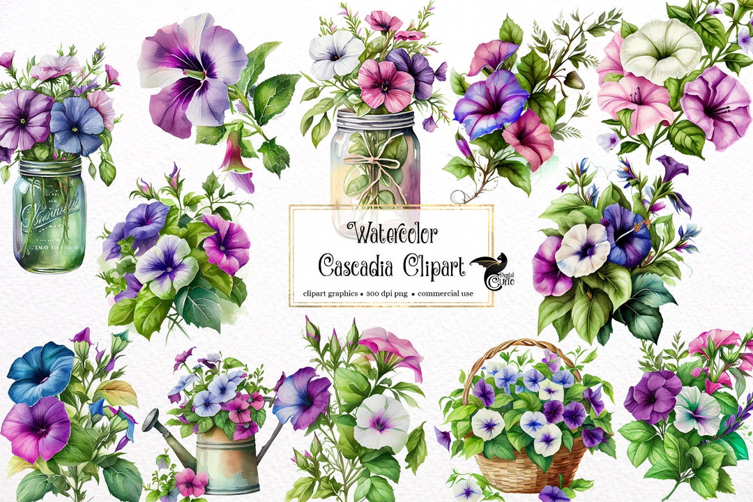 Watercolor Cascadia Clipart - Spring Flowers in PNG Format Instant ...