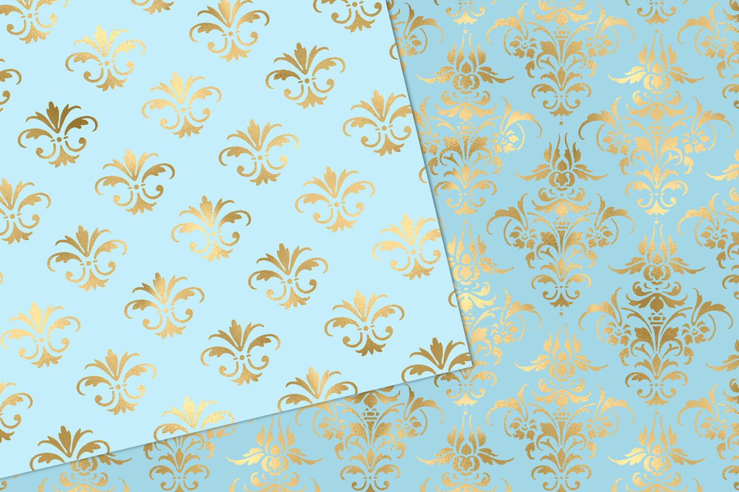 Baby Blue and Gold Damask Digital Paper Seamless Damask - Etsy
