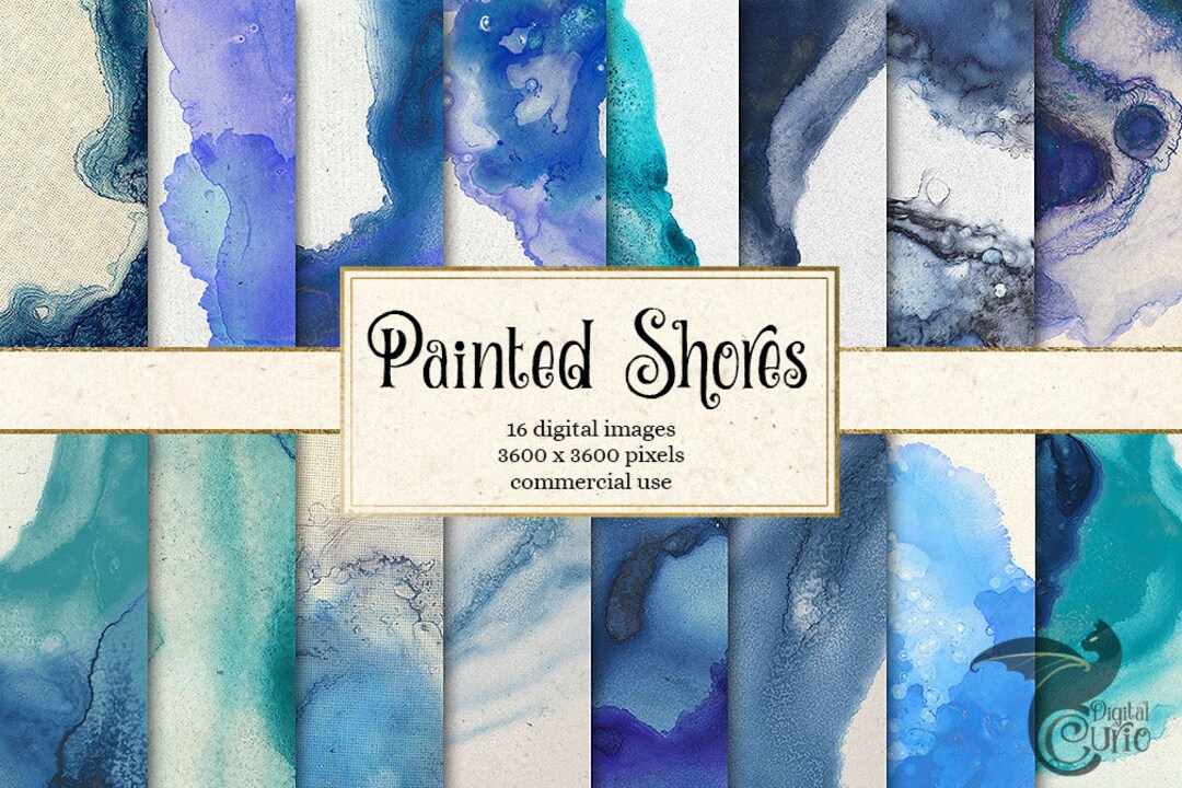 Painted Shores Digital Paper, Blue and Aqua Ocean Backgrounds, Nautical ...