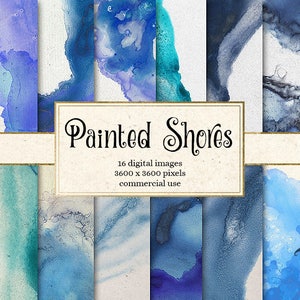 Painted Shores Digital Paper, Blue and Aqua Ocean Backgrounds, Nautical ...