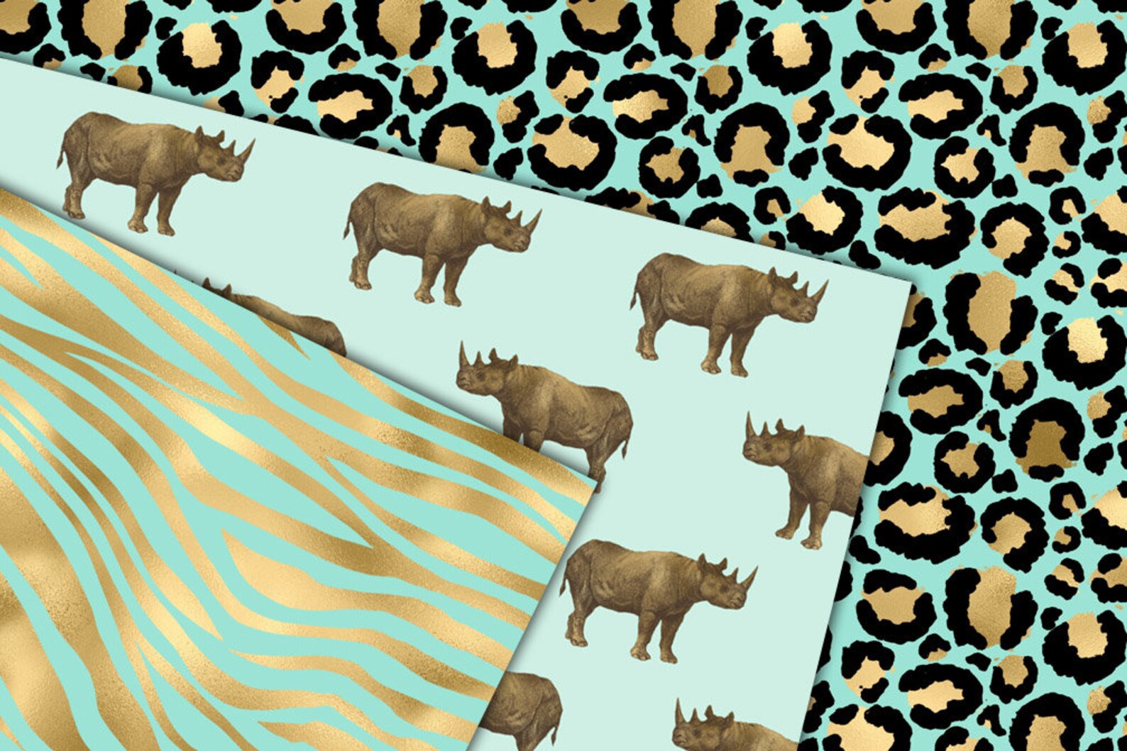 Mint and Gold Animal Skins Digital Paper Seamless African | Etsy