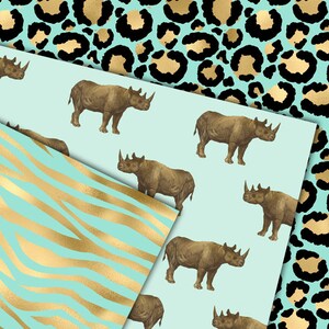 Mint and Gold Animal Skins Digital Paper, Seamless African Animal Print ...
