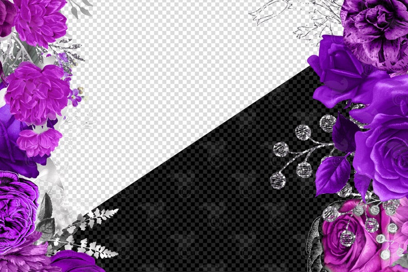 Royal Purple Floral Overlays, Silver Flower Clipart (digital Download ...